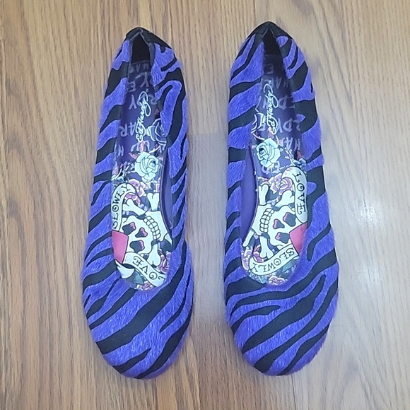Ed Hardy | Shoes | Ed Hardy Zebra Faux Fur Flats 7 | Poshmark
